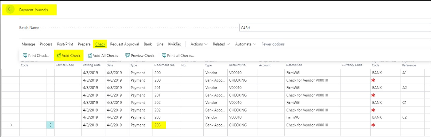How to Void Checks in Microsoft Dynamics 365 Business Central